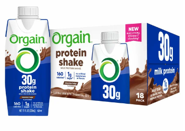 Orgain 30g Milk Protein Shake, Chocolate Fudge, 11 fl oz, 18-pack – Box ...