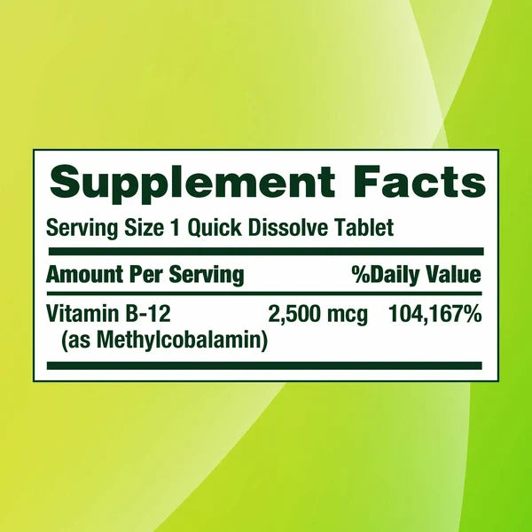 Nature's Bounty Vitamin B-12 2500 mcg Quick Dissolve Tablets, 300 ct ...